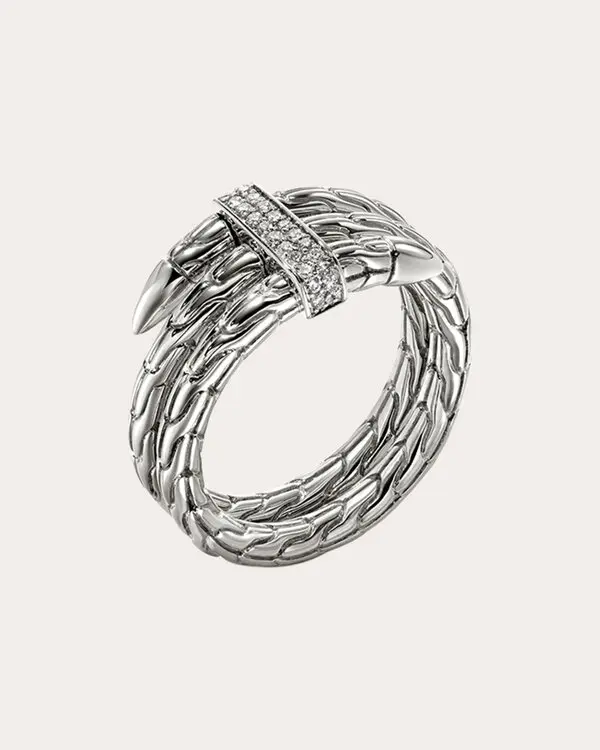 John Hardy Sterling Diamond Wide Spear Ring