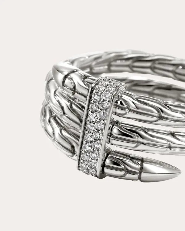 John Hardy Sterling Diamond Wide Spear Ring