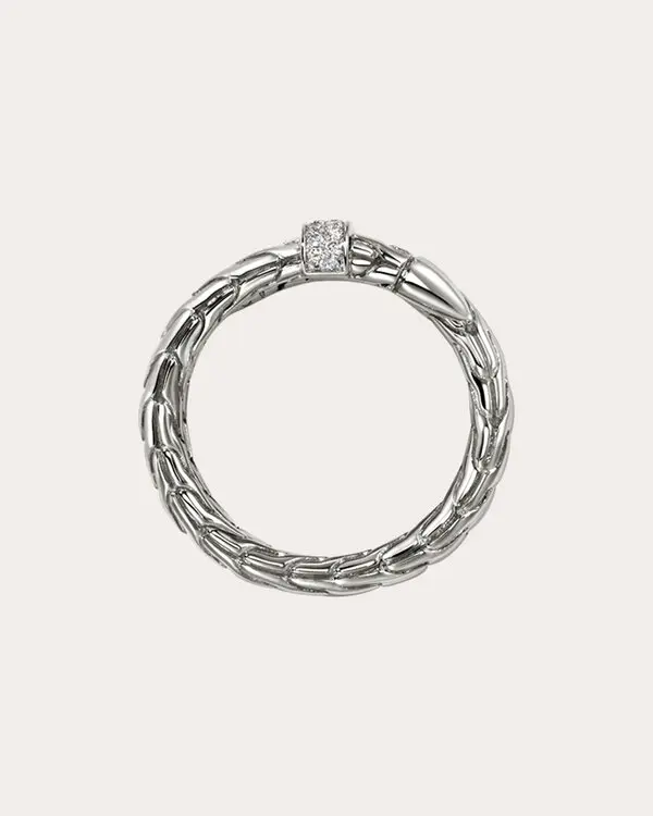 John Hardy Sterling Diamond Wide Spear Ring