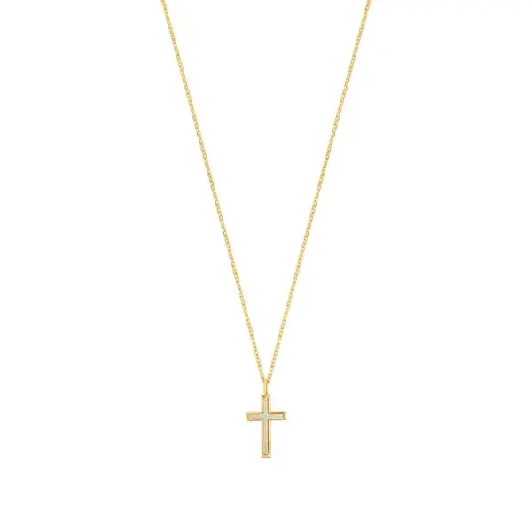 ESTERAH 18k Plated Sterling Silver Mother Of Pearl Cross Necklace - Gold