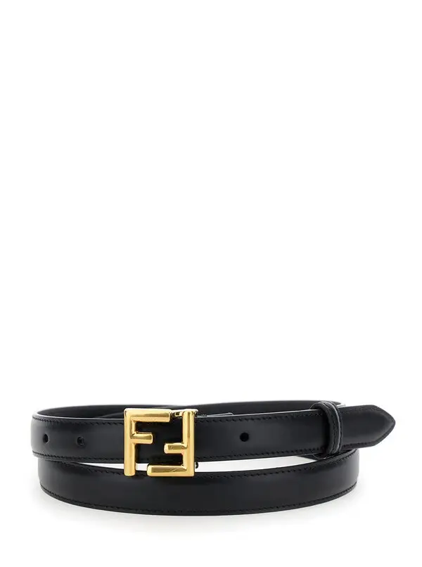Fendi Thin Belt With Ff Buckle In Black Leather - Multicolor
