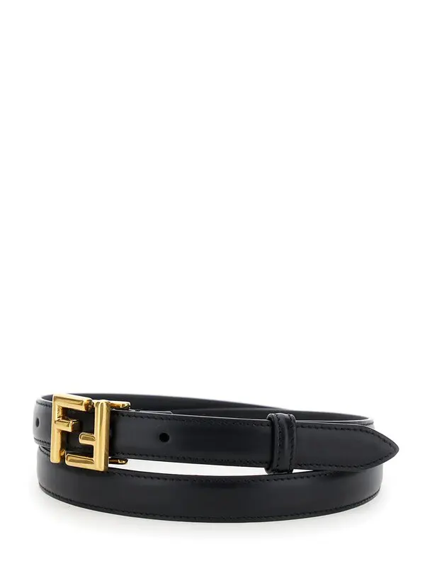 Fendi Thin Belt With Ff Buckle In Black Leather - Multicolor