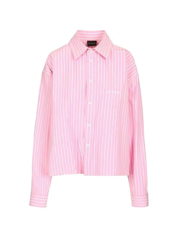 Balenciaga Striped Cotton Shirt With Embroidered Logo