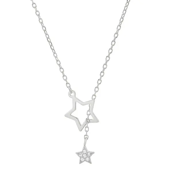 KYLIE HARPER Diamond Cz Dangling Stars Lariat Y Necklace In Sterling - Silver