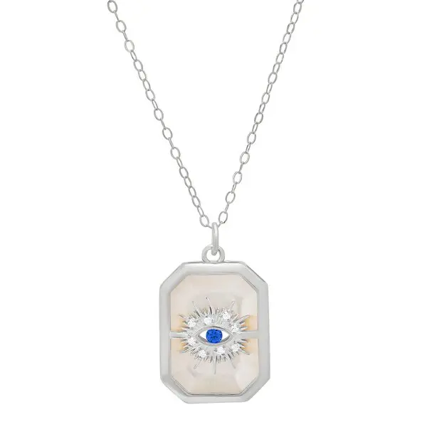 KYLIE HARPER Genuine Mother Of Pearl Evil Eye Medallion Pendant In Sterling - Silver