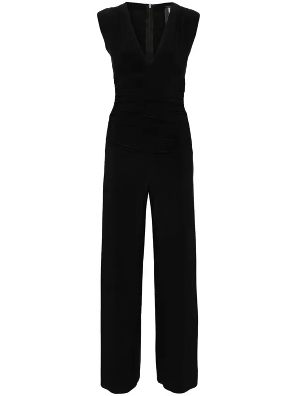 Norma Kamali V-neck Sleeveless Ruched Wide-leg Jumpsuit - Black
