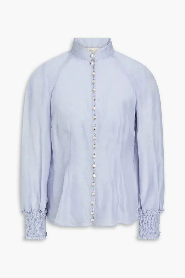 Zimmermann Linen And Silkblend Gauze Blouse - Light Blue