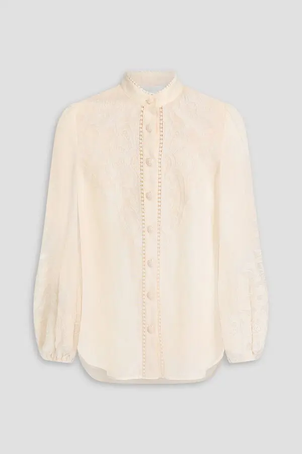Zimmermann Embroidered Linengauze Blouse - Cream