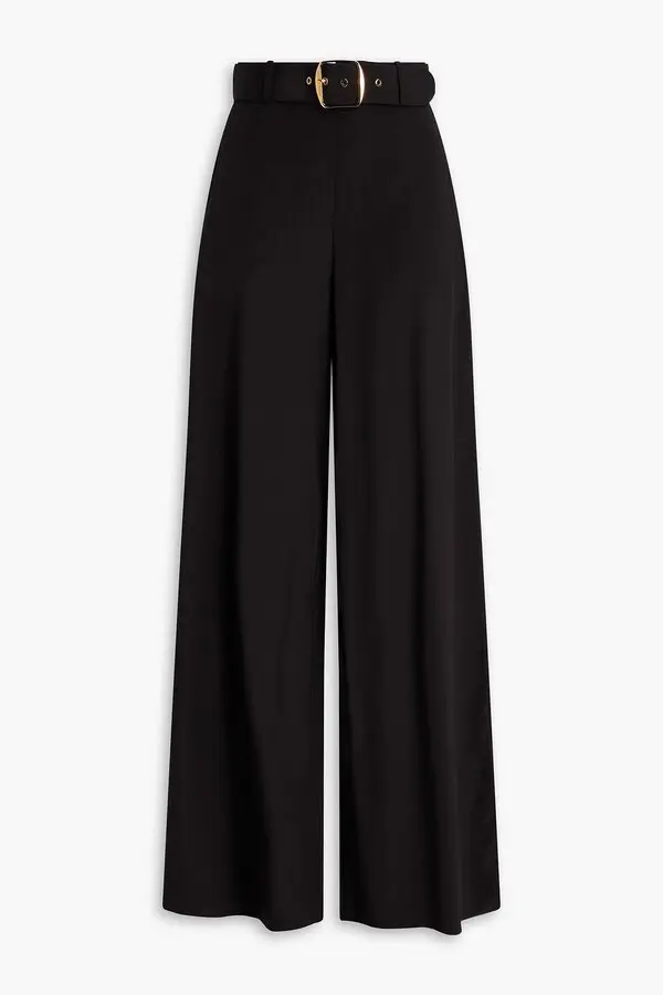 Zimmermann Belted Crepe De Chine Wideleg Pants - Black