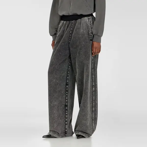 DIESEL® Wide Leg Washed Cotton Trousers With Side Bands - Grey