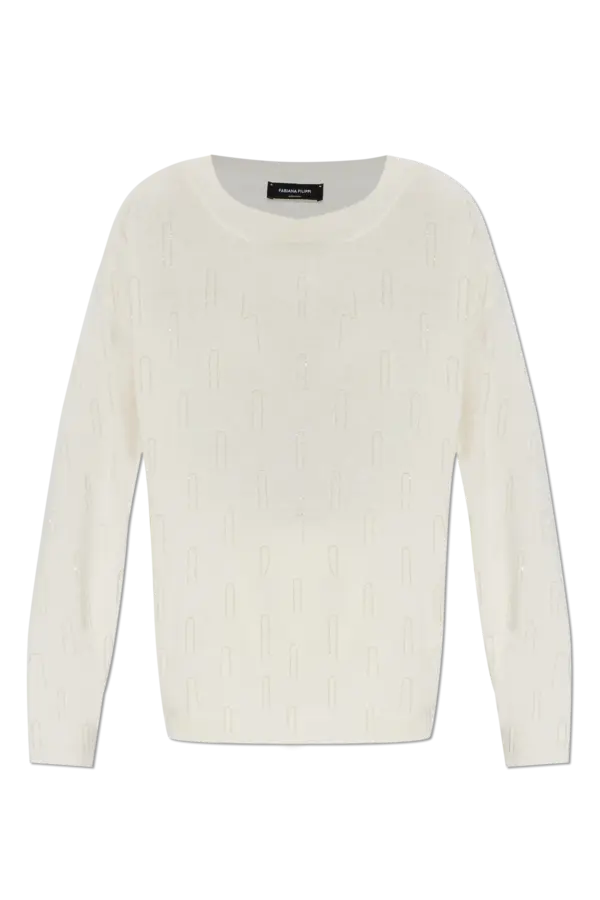 Fabiana Filippi Wool Sweater With Shimmering Fringes - Cream
