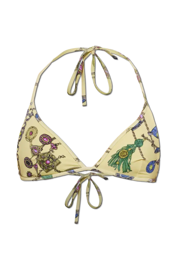 Versace Bikini Top With "broken Jewels" Print - Yellow