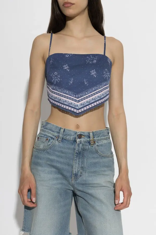 LoveShackFancy Mollie' Bandana Style Cropped Top With V-shaped Front