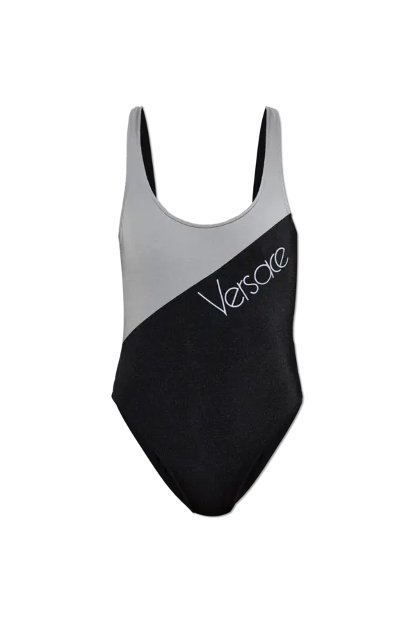 Versace Geometric Color Block One-piece Swimsuit - Grey