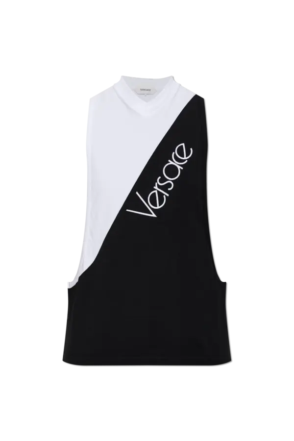 Versace Top With Embroidered Logo - Black