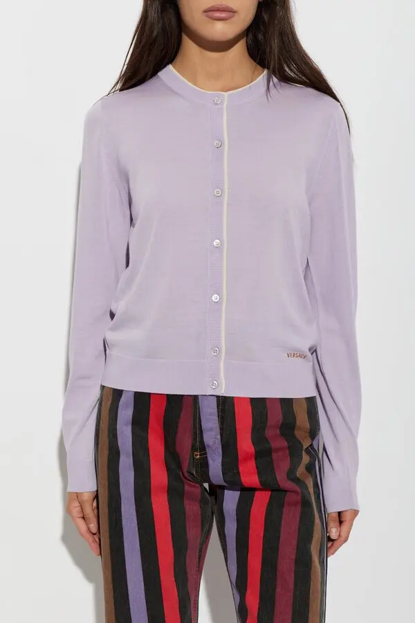 Versace Wool Cardigan With Embroidered Logo