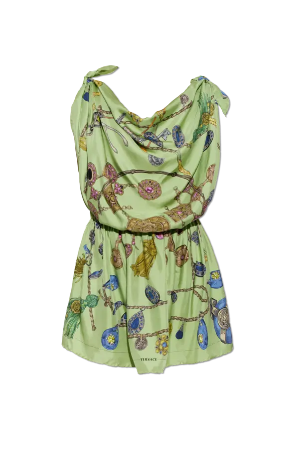 Versace Silk Dress With "broken Jewels" Print