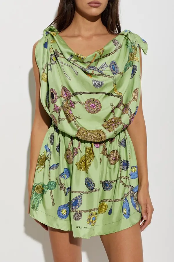 Versace Silk Dress With "broken Jewels" Print