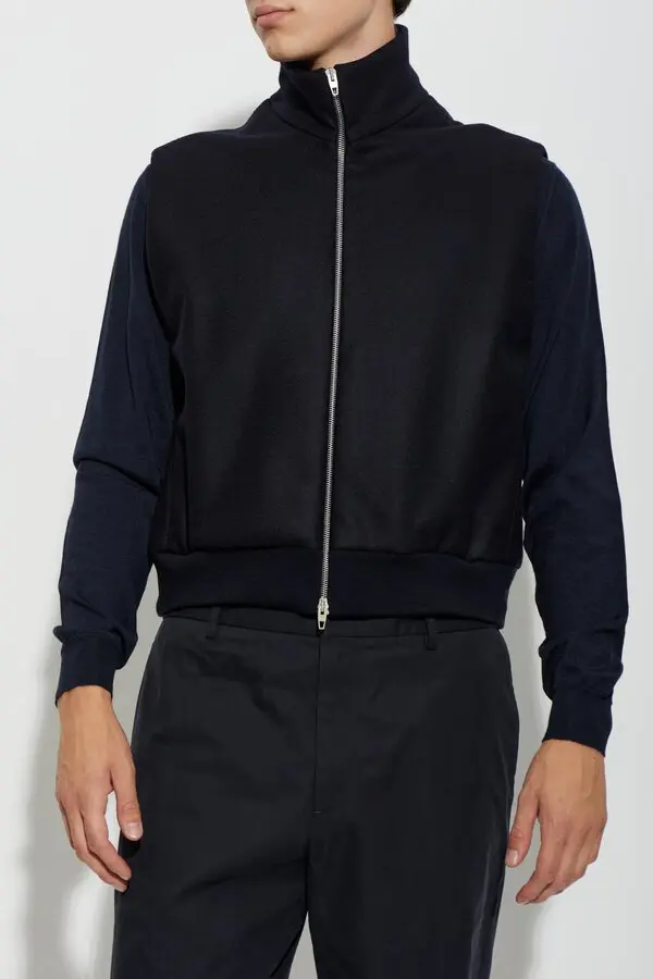 JIL SANDER Blue Wool Vest With Stand-up Collar