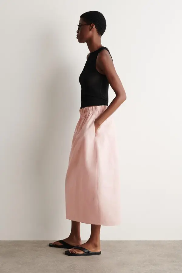 Cos Cotton-linen Balloon Midi Skirt - Pink