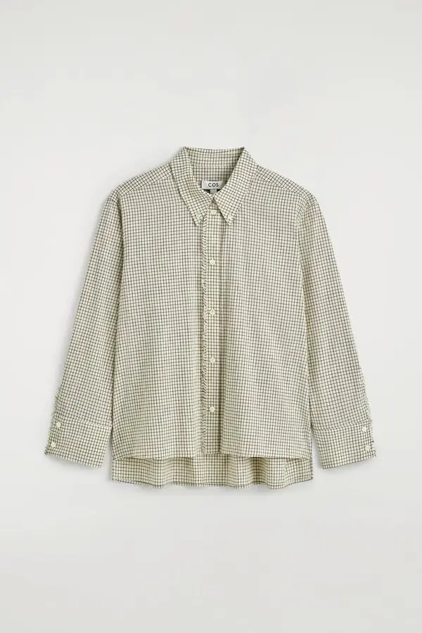 Cos Fringed Checked Linen-cotton Shirt - Beige