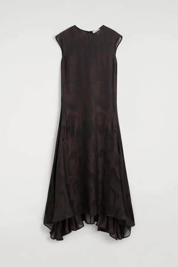 Cos Jacquard Handkerchief Maxi Dress - Brown
