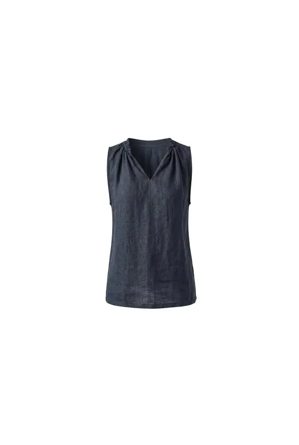 JAMES LAKELAND Navy Pure Linen Sleeveless Top - Blue