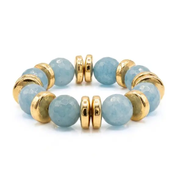 JAREDJAMIN Olivia Gemstone & Gold Disc Stretch Bracelet - Blue