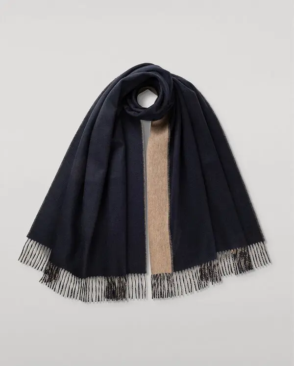 Johnstons Of Elgin Contrast & Light Brown Cashmere Stole - Navy