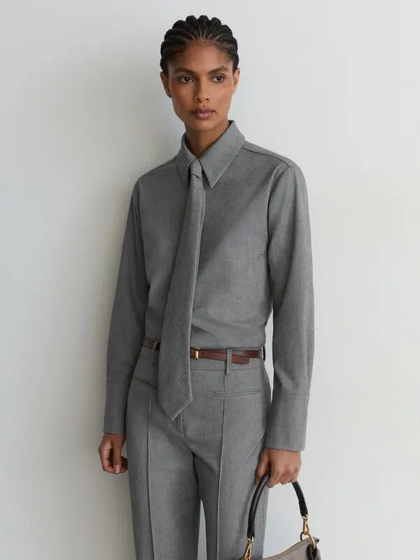 REISS Rosaria Woven Neck-tie Long-sleeve Shirt