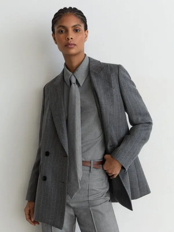 REISS Rosaria Woven Neck-tie Long-sleeve Shirt
