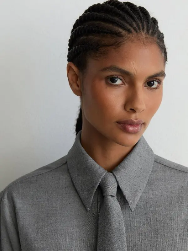 REISS Rosaria Woven Neck-tie Long-sleeve Shirt