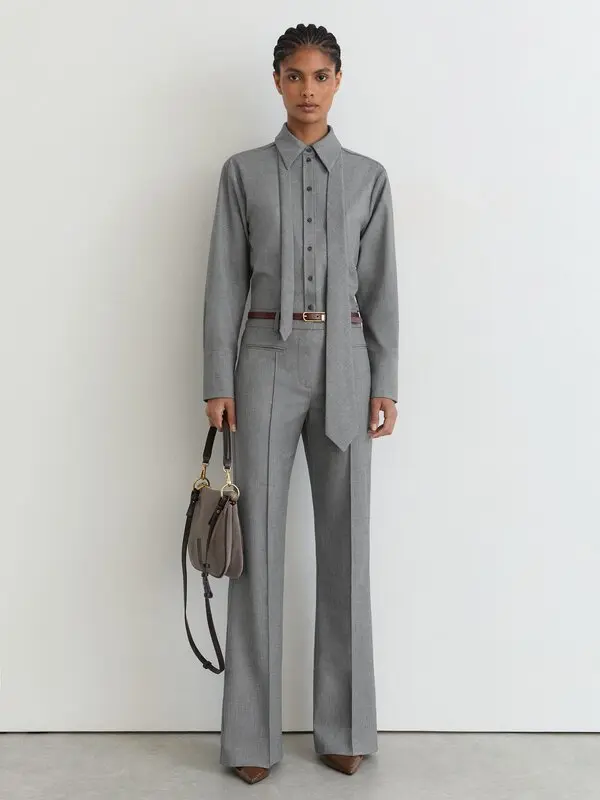 REISS Rosaria Woven Neck-tie Long-sleeve Shirt