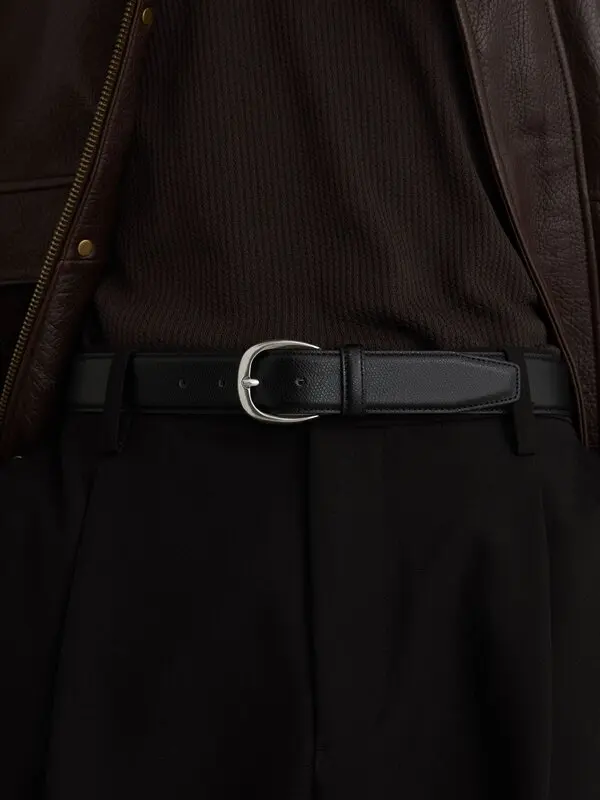 REISS Pebble Leather Curved Buckle Belt - Black