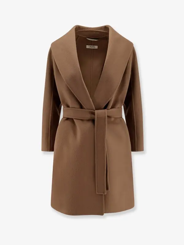 Max Mara Virgin Wool Belted Coat - Multicolor