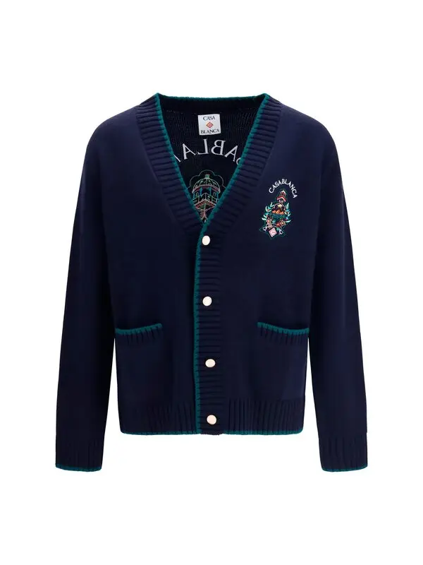 Casablanca Hotel Crest Wool And Cashmere Cardigan - Blue