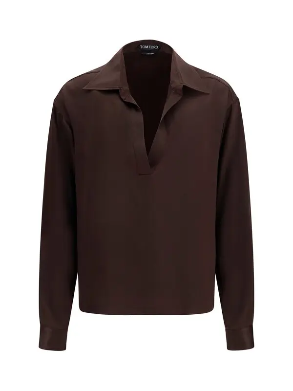 TOM FORD Deep V-neck Silk Shirt - Brown