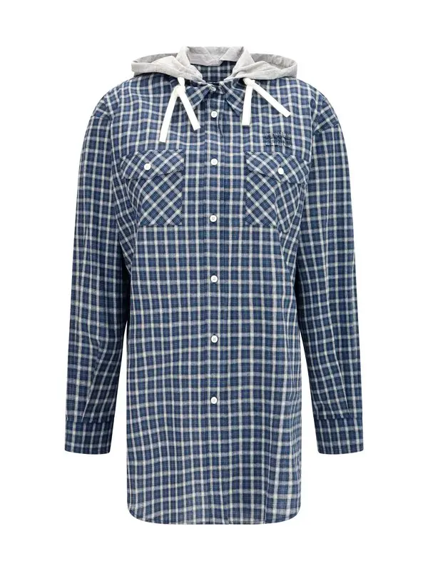 Miu Miu Checked Hooded Shirt - Blue