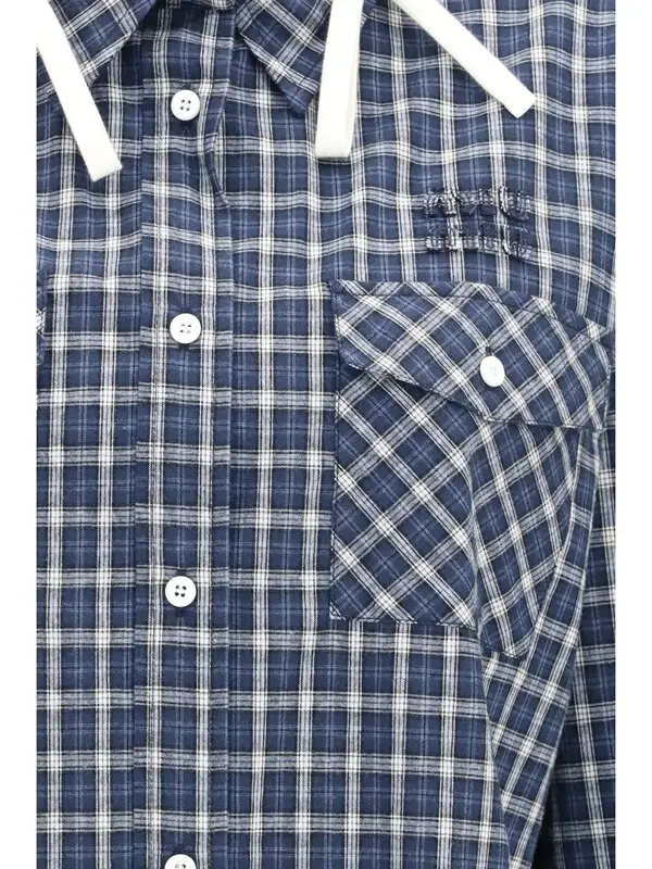 Miu Miu Checked Hooded Shirt - Blue