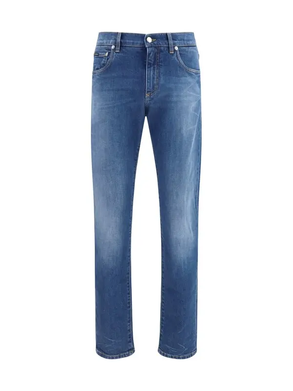 Dolce & Gabbana Slim Stretch Jeans With Dg Logo - Blue