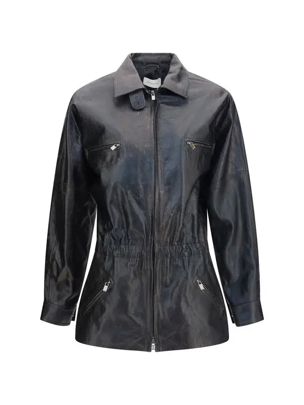 Magda Butrym Vintage Leather Jacket With Drawstring Waist - Black
