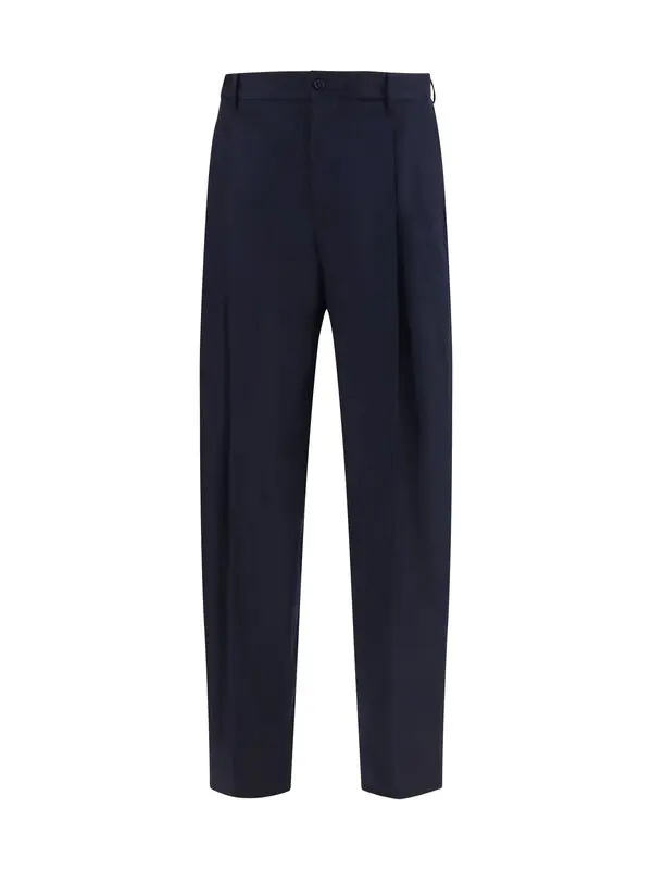 Dolce & Gabbana Flannel Trousers With Fabric Belt - Blue