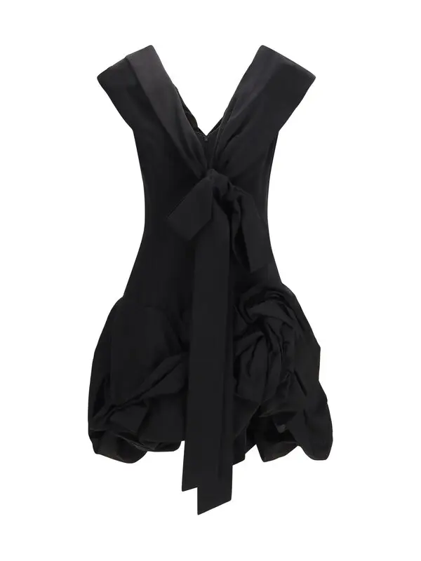 Magda Butrym Midi Dress With Draped Shawl Collar And Bow Detail - Black