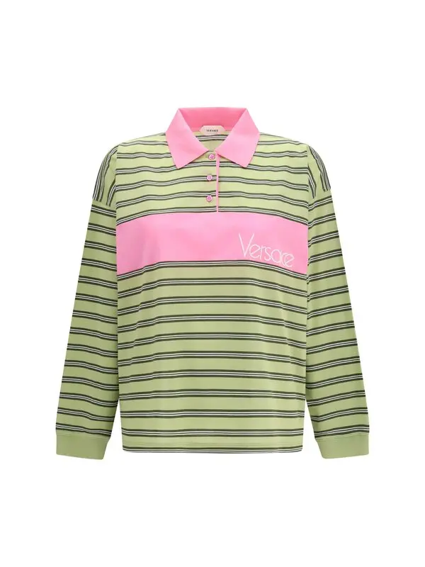 Versace Striped Intarsia Cotton Polo With Embroidered Logo - Multicolor