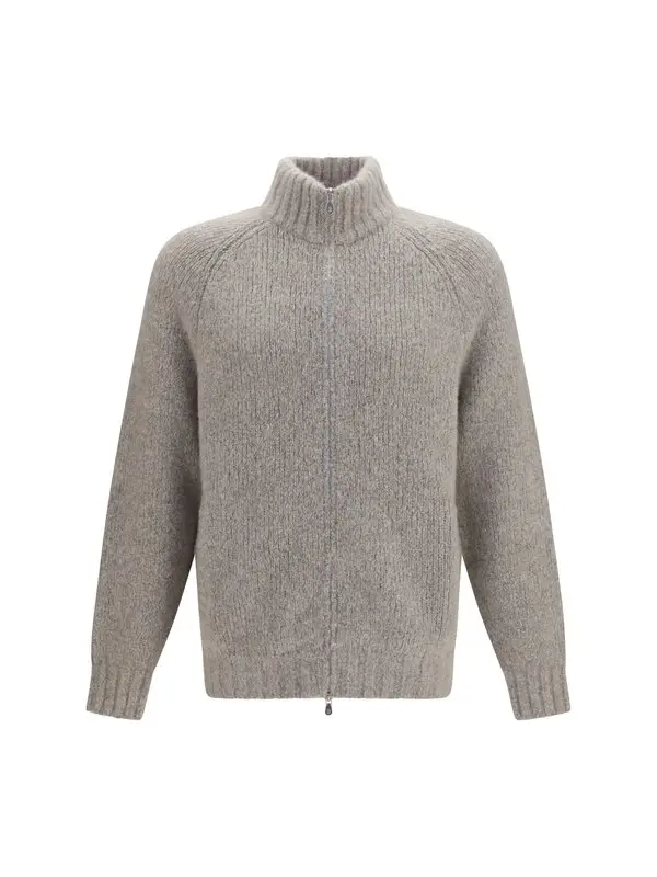Brunello Cucinelli High-neck Zip Cardigan In Cashmere And Silk - Gray