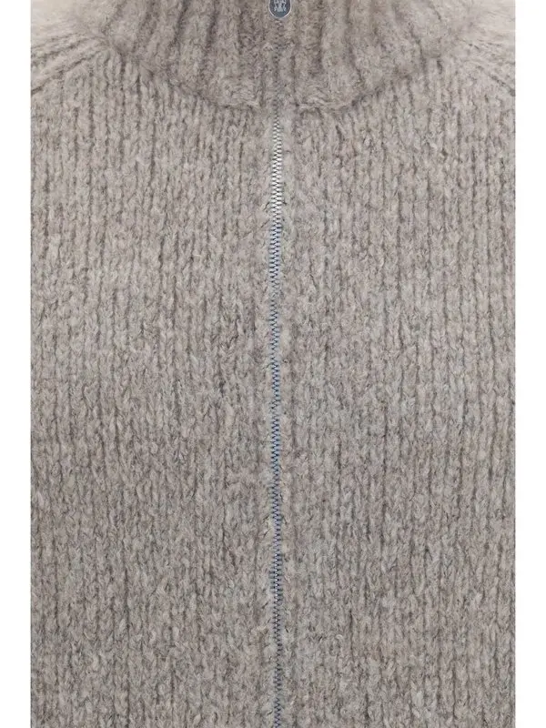 Brunello Cucinelli High-neck Zip Cardigan In Cashmere And Silk - Gray