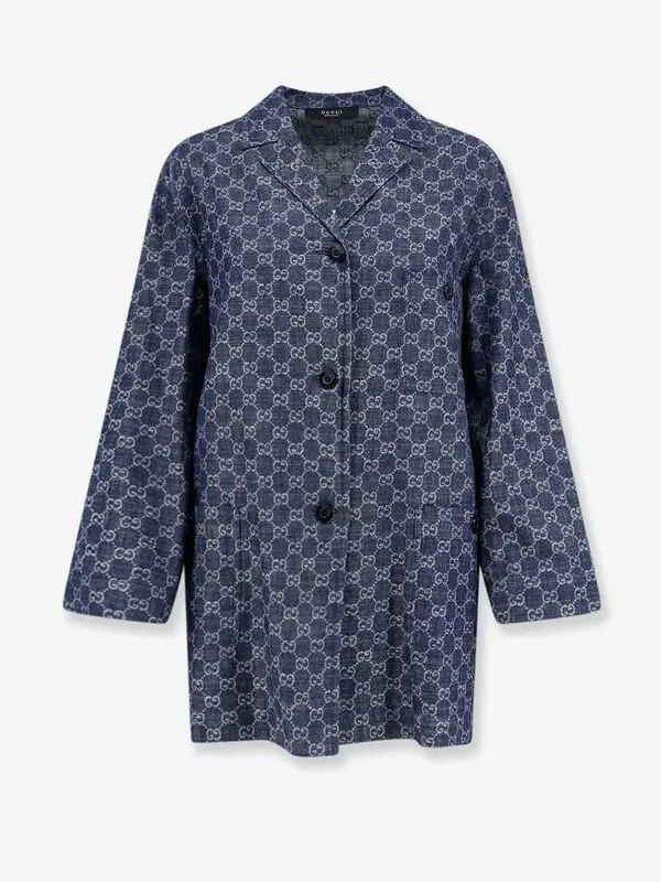 Gucci All-over Gg Motif Cotton Shirt - Blue