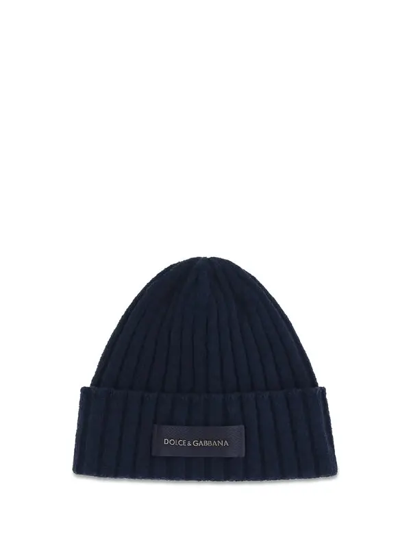 Dolce & Gabbana Wool Ribbed Beanie Hat - Blue