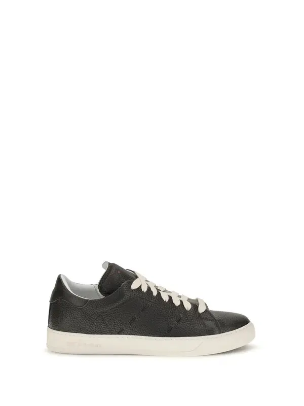 Kiton Pebbled Leather Lace-up Sneakers - Black