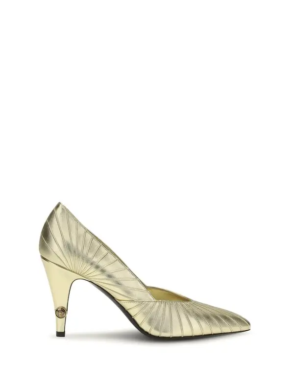 Versace Metallic Leather Pointed Toe High Heel Pumps - Gold